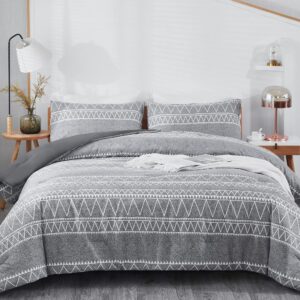 atarashi grey comforter set queen, soft microfiber reversible gray boho down alternative comforter set for queen bed- 3 pieces (1 solid comforter + 2 pillowcases), bedding duvet set 90"x 90"