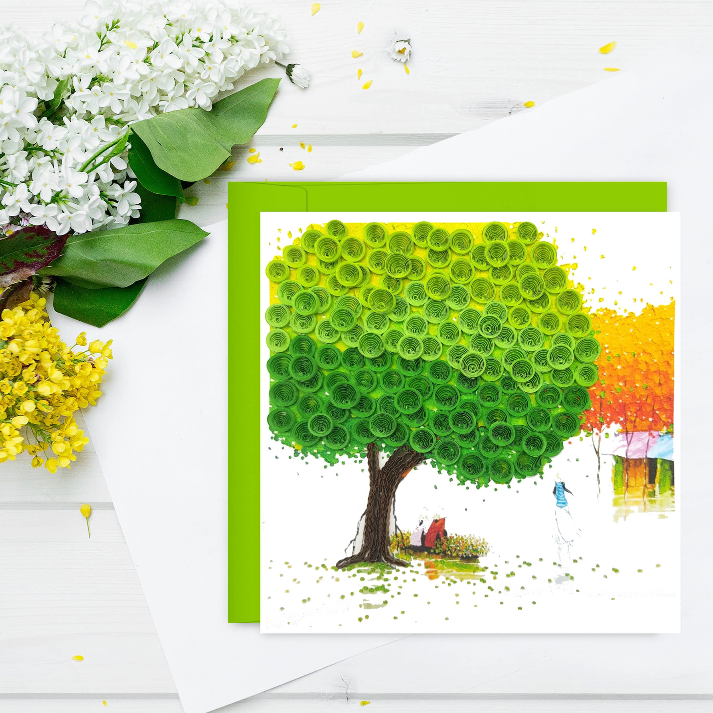 TUMYBEE Happy Seasonal Card Four Seasons Greeting Card, Romantic Mapple Tree Card, Quilling Card for Christmas, Sympathy, Get Well Soon, Birthday, Mother's Day, Thank You for Mom, Friend, Love, Wife