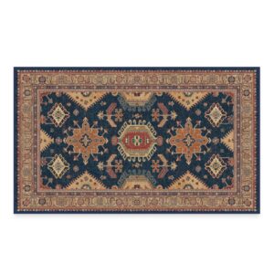 ruggable cambria washable rug - perfect vintage area rug for living room bedroom kitchen - pet & child friendly - stain & water resistant - sapphire 3'x5' (standard pad)