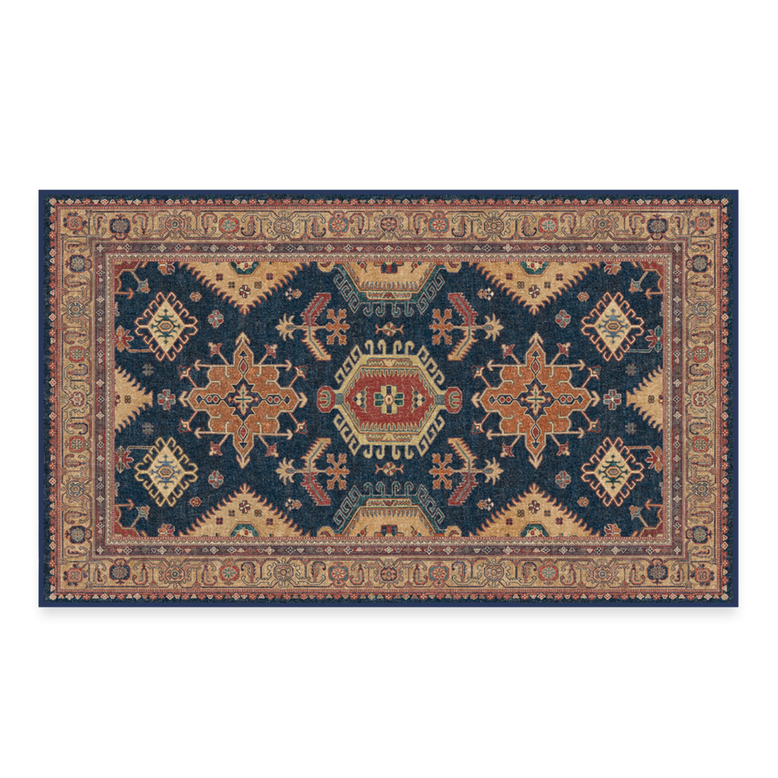 RUGGABLE Cambria Washable Rug - Perfect Vintage Area Rug for Living Room Bedroom Kitchen - Pet & Child Friendly - Stain & Water Resistant - Sapphire 3'x5' (Standard Pad)