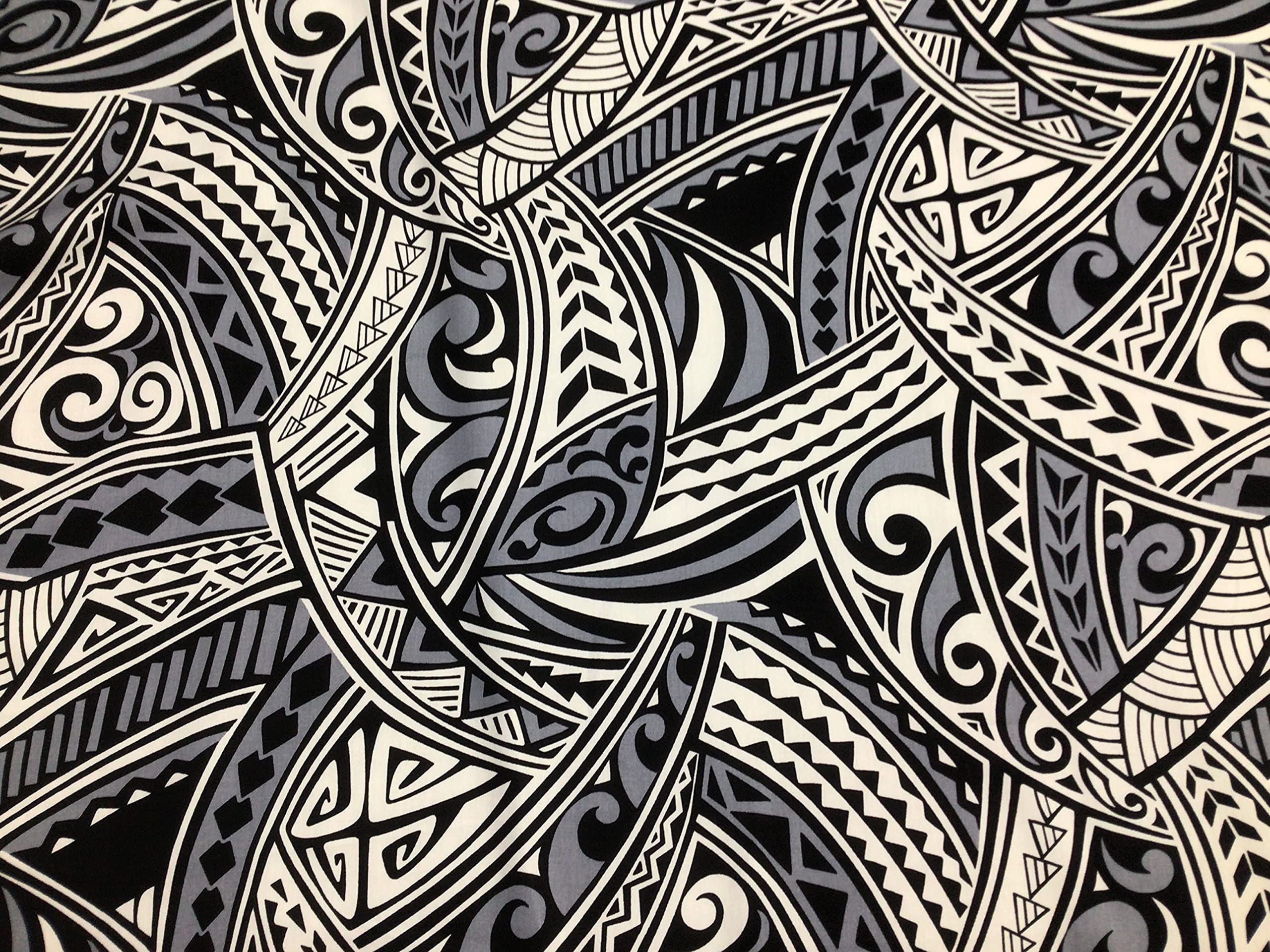 Gray Tribal Hawaiian Print Fabric Sold by The Yard