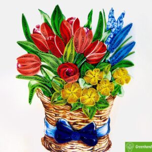 Mixed Flower basket, Quilling Card 3D,Unique Dedicated Handmade, Design Greeting Card for Birthday, Valentine's Day, Mothers Day, Spring, Fathers Day, Graduation, Wedding, All Occasion,6"x6"