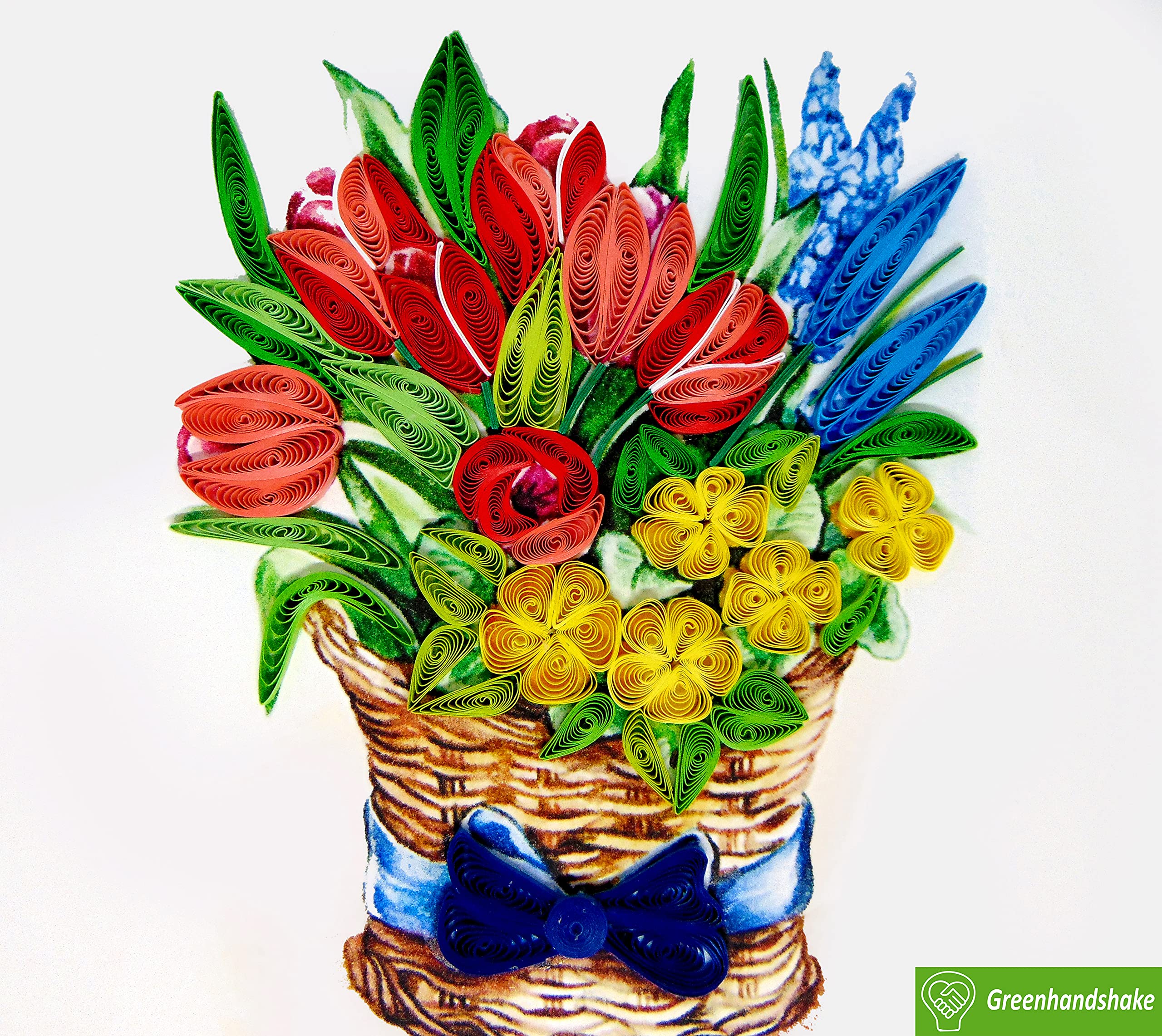 Mixed Flower basket, Quilling Card 3D,Unique Dedicated Handmade, Design Greeting Card for Birthday, Valentine's Day, Mothers Day, Spring, Fathers Day, Graduation, Wedding, All Occasion,6"x6"