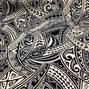 Gray Tribal Hawaiian Print Fabric Sold by The Yard