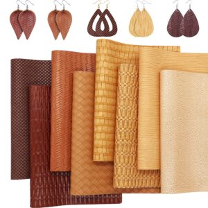 lotofun 8pcs/set new weave embossed textured faux leather sheets yellow brown series mixed woven lattice striped vinyl fabric a4 8 x 12inch fall bohemia for earrings hair bows diy crafts