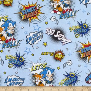 kaufman sonic the hedgehog lets roll blue, fabric by the yard