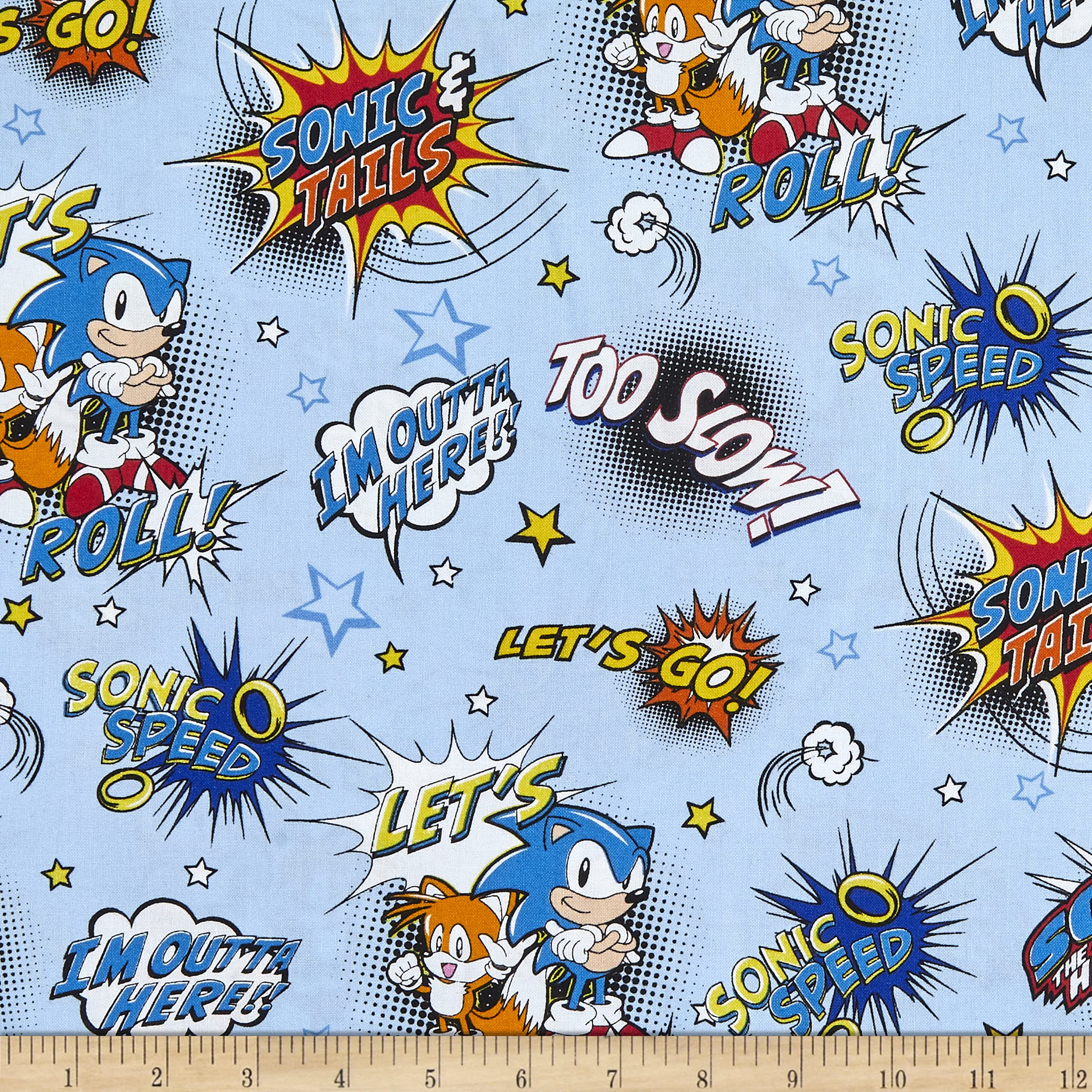 Kaufman Sonic the Hedgehog Lets Roll Blue, Fabric by the Yard