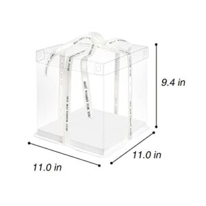 Clear Cake Box,4 Pcs Transparent Cake Box with Ribbon for Pastries10" X 10" X 9"-Clear Tall Cake Box- Clear Gift Boxes with Lid for Wedding Party and Gift Display (White-4 Set)