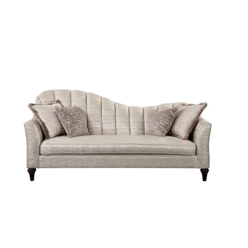 Acme Athalia Fabric Arched Back Sofa in Shimmering Pearl Beige