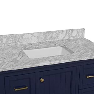 Paige 42-inch Bathroom Vanity (Carrara/Royal Blue): Includes Royal Blue Cabinet with Authentic Italian Carrara Marble Countertop and White Ceramic Sink