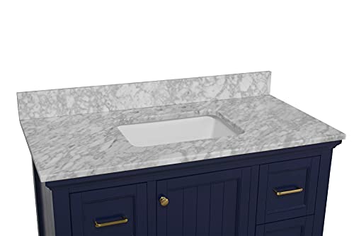 Paige 42-inch Bathroom Vanity (Carrara/Royal Blue): Includes Royal Blue Cabinet with Authentic Italian Carrara Marble Countertop and White Ceramic Sink