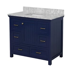 Paige 42-inch Bathroom Vanity (Carrara/Royal Blue): Includes Royal Blue Cabinet with Authentic Italian Carrara Marble Countertop and White Ceramic Sink