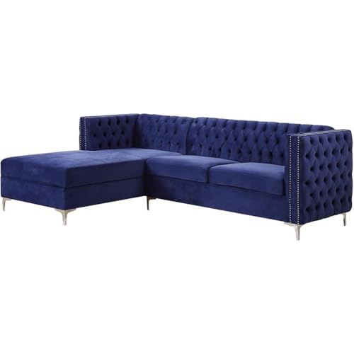 Acme Sullivan Sectional Sofa in Navy Blue Velvet