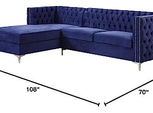 Acme Sullivan Sectional Sofa in Navy Blue Velvet