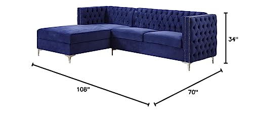 Acme Sullivan Sectional Sofa in Navy Blue Velvet