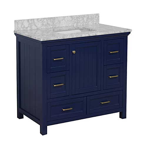 Paige 42-inch Bathroom Vanity (Carrara/Royal Blue): Includes Royal Blue Cabinet with Authentic Italian Carrara Marble Countertop and White Ceramic Sink