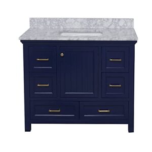 Paige 42-inch Bathroom Vanity (Carrara/Royal Blue): Includes Royal Blue Cabinet with Authentic Italian Carrara Marble Countertop and White Ceramic Sink