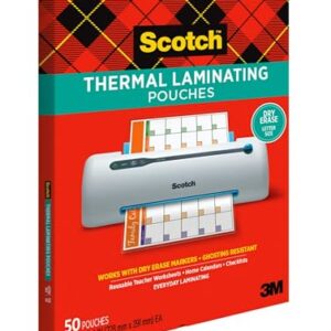 Scotch Dry Erase Thermal Laminating Pouches, 50-Pack, Works with Dry Erase Markers, Reuseable Worksheets, Calendars, Checklists, 8.9 x 11.4 Inches, Letter Size, Clear Professional Finish (TP3854-50DE)