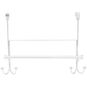 Home Basics Over The Door Towel Bar with Hooks | Made from Steel | Long Center Bar | Fits Most Standard Doors | (Chrome)