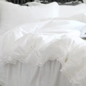 White Queen Lace Duvet Cover Egypt Cotton Quilt Cover 90x90 Inch 1 Pieces Solid