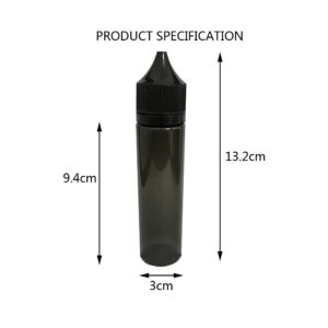 Squeezable 60ml Empty Drop Bottle Food Grade PET Transparent Black Plastic Bottle with Childproof Tampering Black Cap with Funnel Sticker Labels (6 Pack)