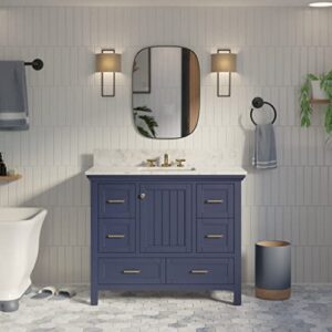 paige 42-inch bathroom vanity (carrara/royal blue): includes royal blue cabinet with authentic italian carrara marble countertop and white ceramic sink