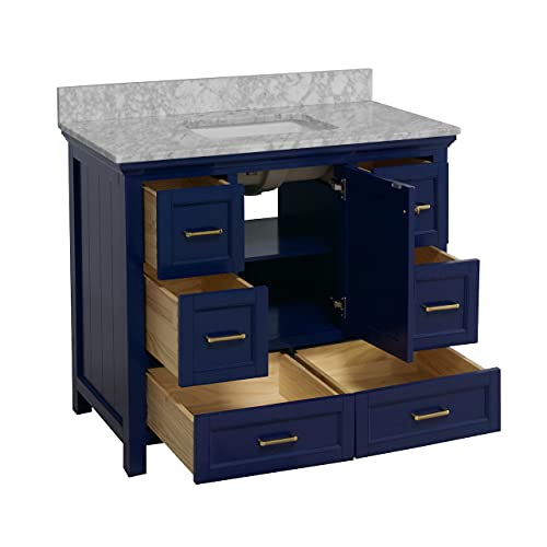 Paige 42-inch Bathroom Vanity (Carrara/Royal Blue): Includes Royal Blue Cabinet with Authentic Italian Carrara Marble Countertop and White Ceramic Sink