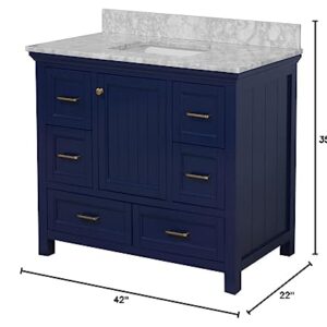 Paige 42-inch Bathroom Vanity (Carrara/Royal Blue): Includes Royal Blue Cabinet with Authentic Italian Carrara Marble Countertop and White Ceramic Sink