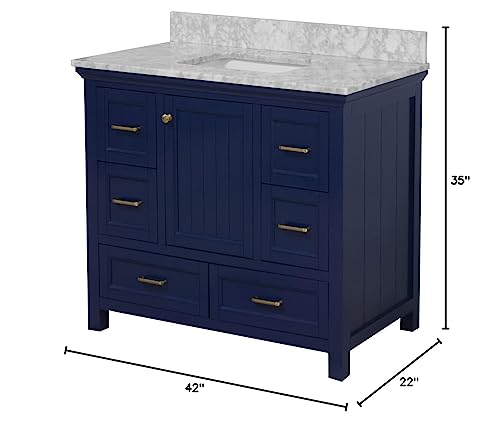 Paige 42-inch Bathroom Vanity (Carrara/Royal Blue): Includes Royal Blue Cabinet with Authentic Italian Carrara Marble Countertop and White Ceramic Sink