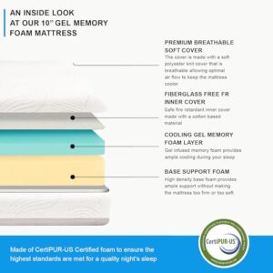 Irvine Home Collection Queen Size 10-Inch, Gel Memory Foam Mattress, Medium Firm Feel, Breathable, Cool Sleep and Pressure Relief, CertiPUR-US Certified, Temperature Balanced