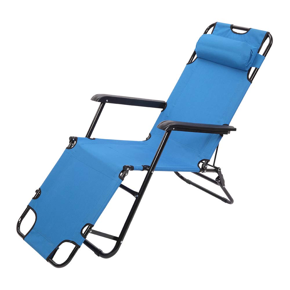 LovelyBaby Patio Lōunge Chairs, Outdoor Lōunge Chair Recliners Adjustable Foldable Garden Lōunger for Beach Garden Family Pool, Portable Dual Purposes Extendable Folding Reclining Chair Bench, Blue