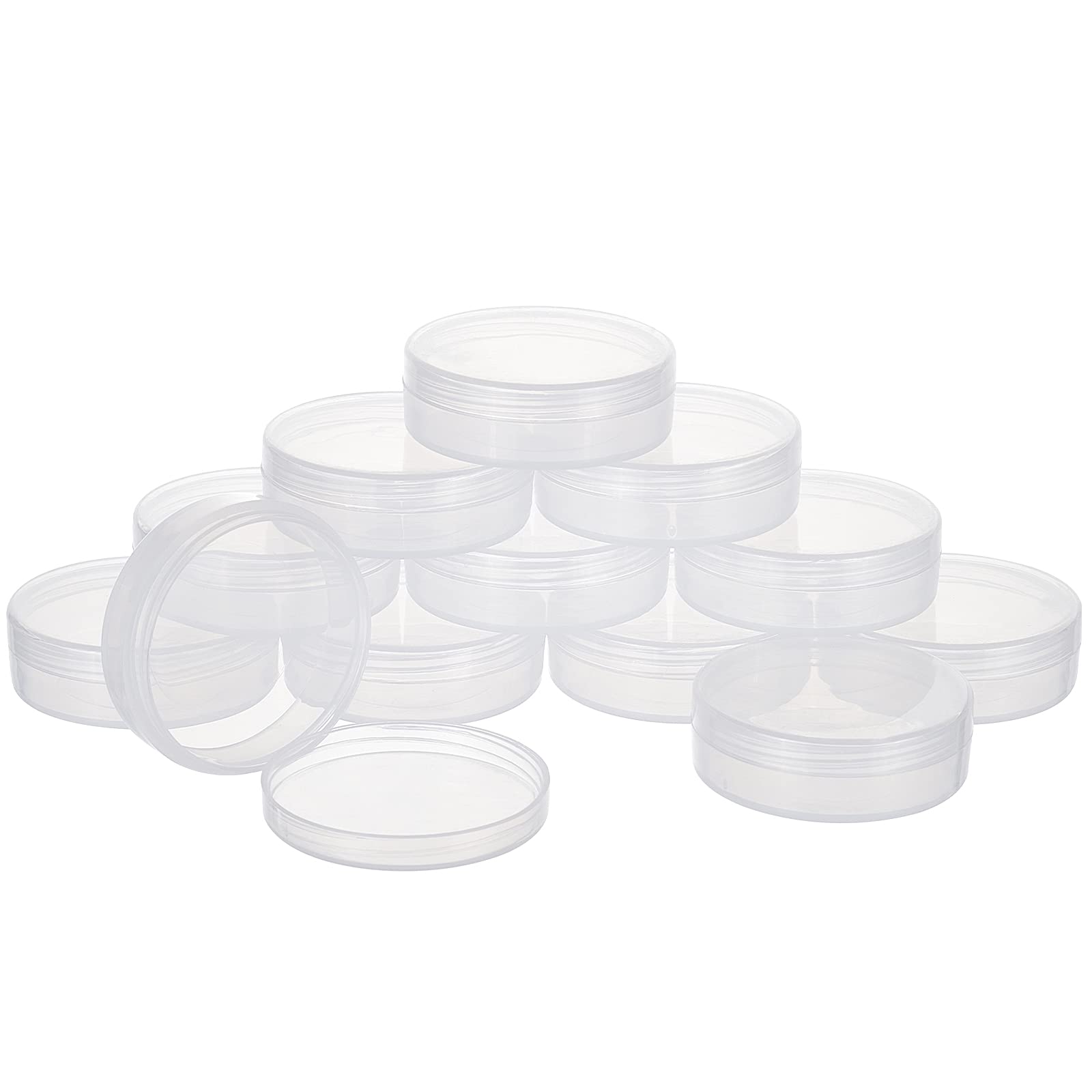 BENECREAT 20Pack PP Round Bead Storage Containers Cylinder Bead Containers Clear Storage Organizer Box 2x0.7 inch with Screw Lids for Eye Shadow, Powder, Beads, Jewelry and Small Items