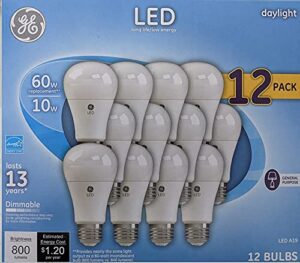 ge 60w 60 watt replacement daylight led 12 pack, dimmable, 800 lumens, a19