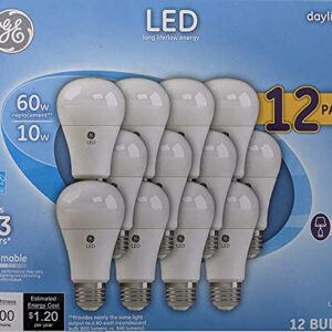 GE 60W 60 Watt Replacement Daylight LED 12 Pack, Dimmable, 800 Lumens, A19