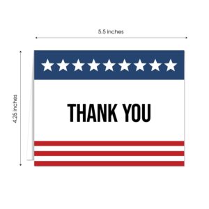 Patriotic Thank You Greeting Cards / 125 American Thanks Note Cards With White Envelopes/Bulk USA Military Thank You Cards/Made In The USA