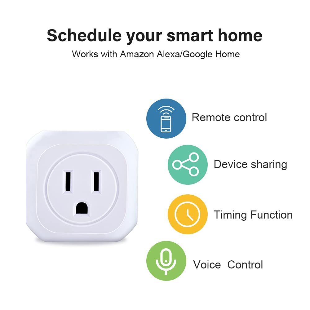 Mini Smart Plugs That Work with Alexa and Google Home, MONGERY WiFi Outlet Socket with Remote Control & Timer Function, No Hub Required, 2.4G WiFi (2 Pack)