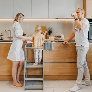 Kitchen Tower Kitchen Stool Safety Stool Toddler Step Stool Kid Step Stool Activity Tower Montessori Tower Stepping Stool (Grey)