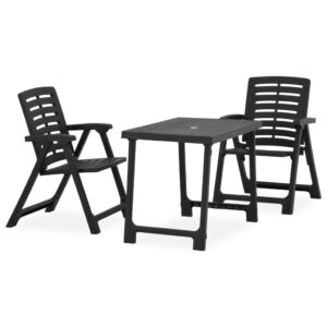 vidaxl 3-piece gray bistro set - foldable garden chairs and table - durable plastic - weather-resistant outdoor furniture for patio/deck/balcony