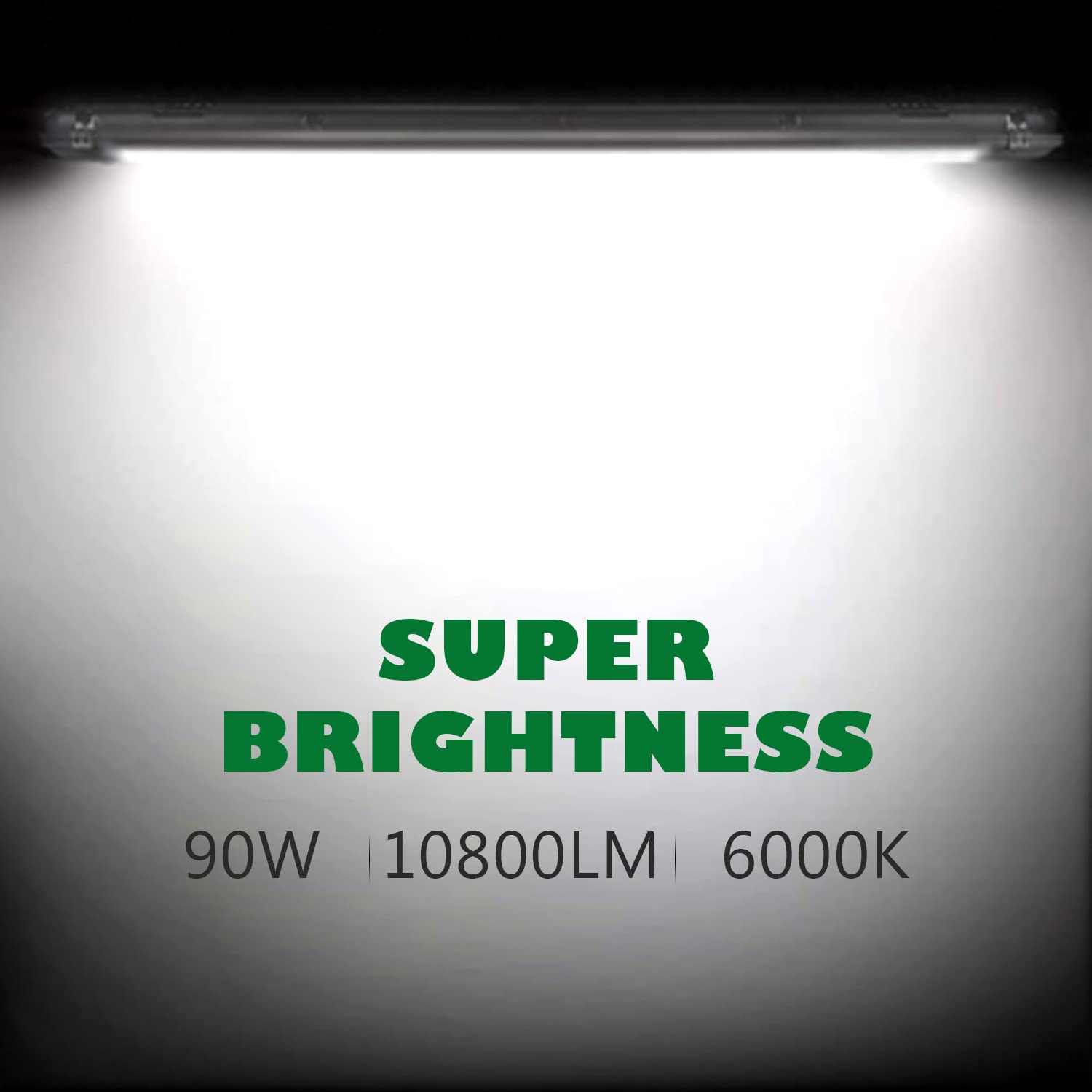 BRILLIHOOD 8FT LED Vapor Tight Light Fixture, 90W, 10800LM, IP65 Waterproof Shop Light, 6000K Bright White, Milky Lens, Outdoor Vapor Proof Lighting for Parking Garage Carport Car Wash, 2-Pack