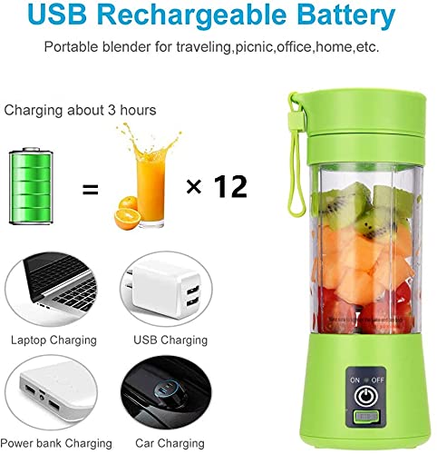 LVGROW Portable Blender, 13oz Six 3D Juice cup, Personal Mixer Fruit Rechargeable with USB, Mini Blender Shakes And Smoothies Smoothie (Green Appearance)