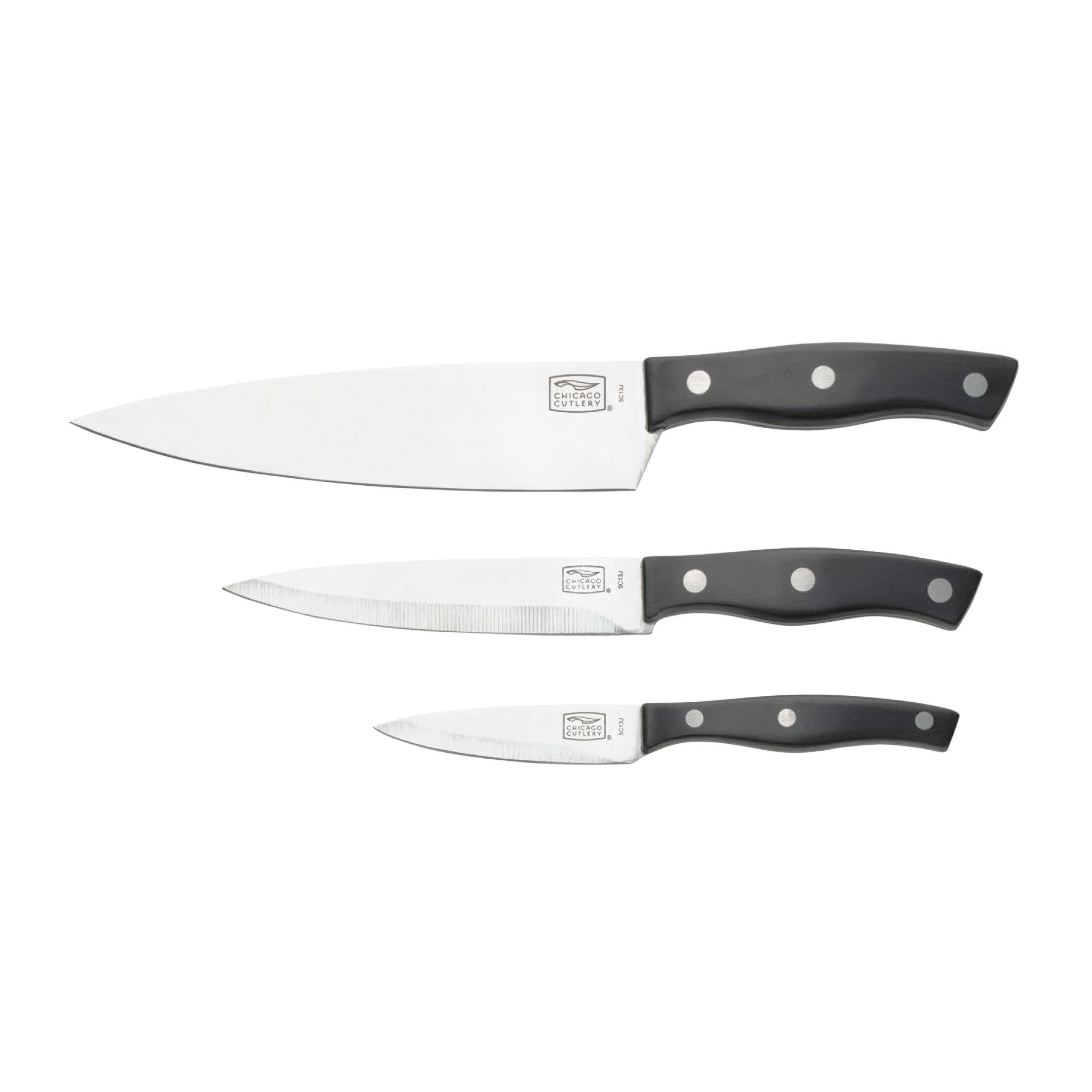 Chicago Cutlery Ellsworth 3-Piece Knife Set With Guided Grip, Stainless Steel Blades and Ergonomic Handles For Home Kitchen and Professional Use