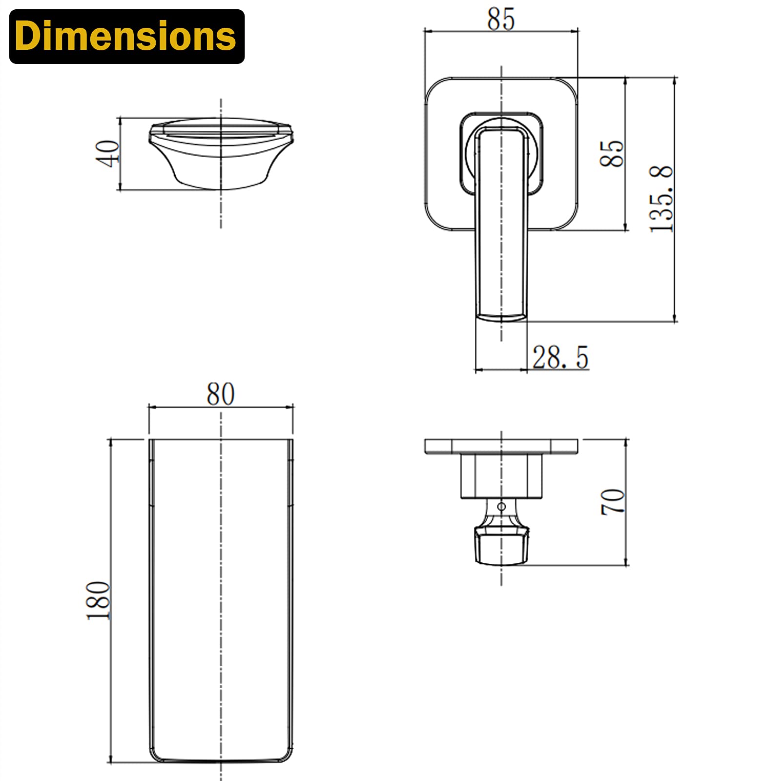 RANDOM Bathroom Single Handle Sink Faucet Matte Black Wall Mounted Waterfall Bathroom Faucet Bathroom Faucet Single Handle Sink Faucet Split Brass Handle Wall Mount 68008-2MB.