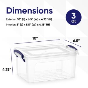 Superio Clear Storage Bins with Lids, Stackable Storage Box with Latches and Handles, Extra Small, 6 Pack 3 Quart