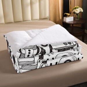 Erosebridal Robot Down Comforter Queen Size, Cartoon Pattern Bedding Set, White Black Sketch Comforter Set for Kids Boys Girls Teens, Funny Robot Duvet Insert Bedroom Decor