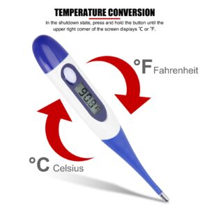 Livestock Pet Thermometer with LED Display Memory Function,Fast Digital Veterinary Thermometer,Flexible Probe for Temperature Measurement for Dogs Cats Horse Cattle (with Battery)