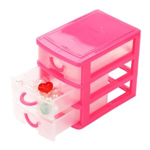 Mini Desktop Drawer, Multi-layer Plastic Drawer Storage Box Cosmetic Storage Container Tabletop Sundries Storage Case, Removable Desktop Organizer Box (Pink, Three Layers)