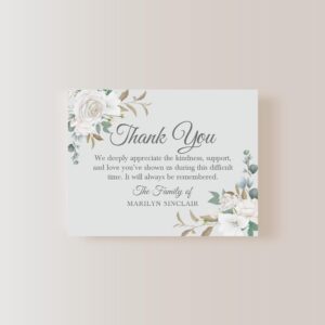 Hello Love Goods White Floral Sympathy Thank You Cards, Funeral Thank You Cards, Personalized Bereavement Notes with Envelopes, 5.5x4.25 Flat Notecards