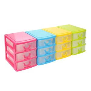 Mini Desktop Drawer, Multi-layer Plastic Drawer Storage Box Cosmetic Storage Container Tabletop Sundries Storage Case, Removable Desktop Organizer Box (Pink, Three Layers)