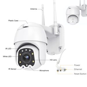 Alptop Outdoor PTZ WiFi IP Security Camera 1080P Home Surveillance Camera Pan/Tilt Two-Way Audio Motion Detection Color Night Vision Auto Tracking CamHiPro APP AT-200DW