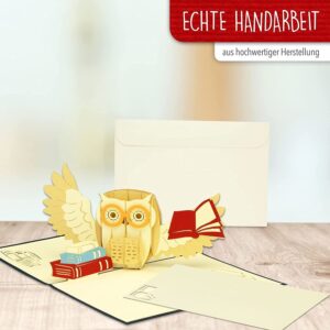 LINPOPUP®, LIN17529, Pop Up Card - 3D Folding Card for Passed Exam, Graduation, Bachelor Master, Greetings Card, Voucher Book, with Owl Books, N283